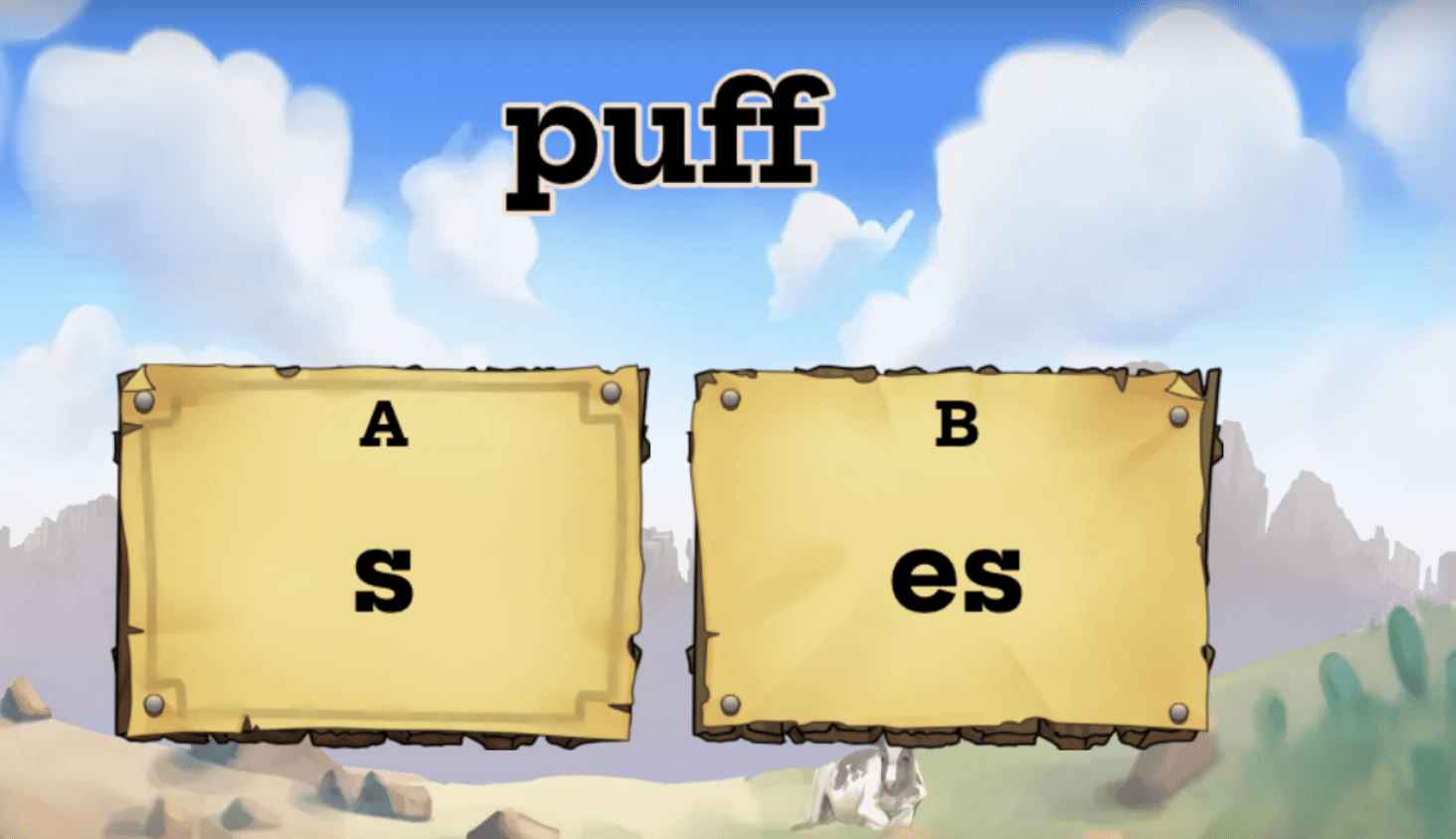 Game to help beginning readers to choose the suffix -s or -es.